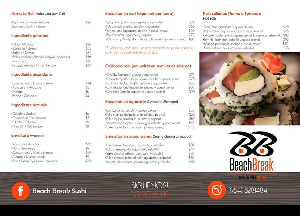 Menu at Beach Break Sushi restaurant, Puerto Escondido