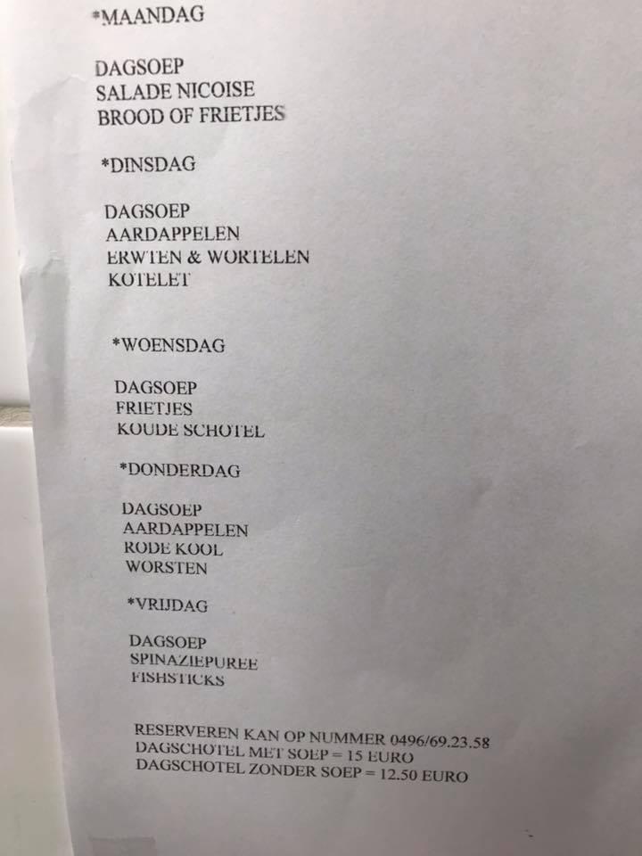 Menu at Bloom, Puurs