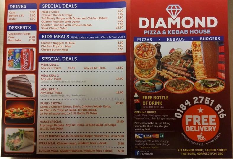 Menu at Diamond Pizza & Kebab pizzeria, Thetford