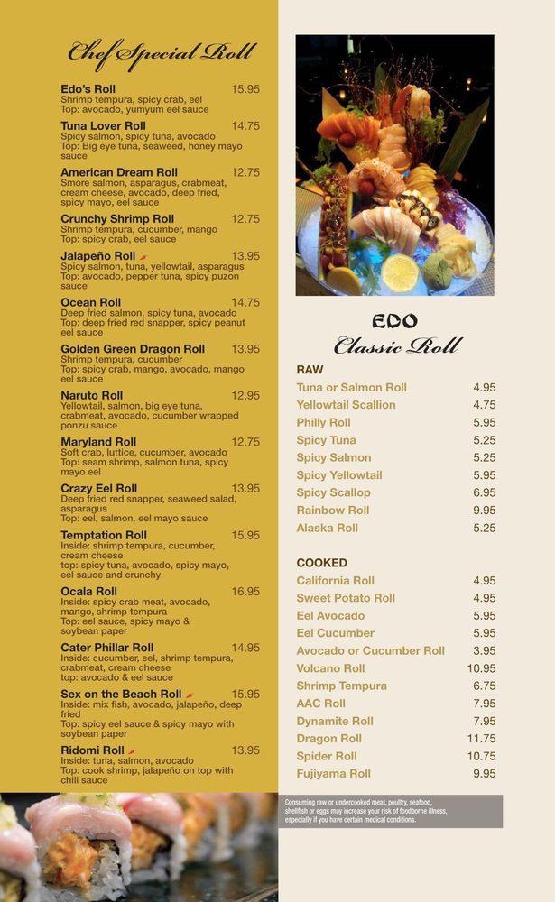 Menu at EDO Sushi restaurant, Ocala
