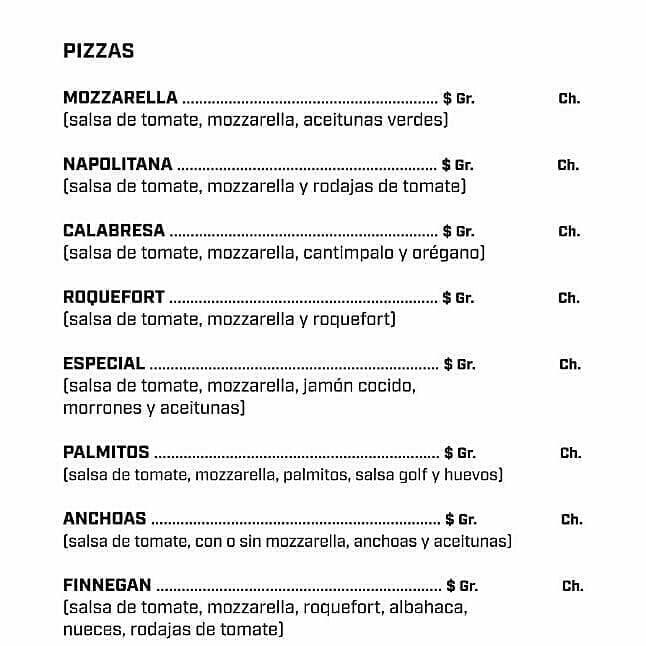 Menu at Finnegan Irish Pub, Azul