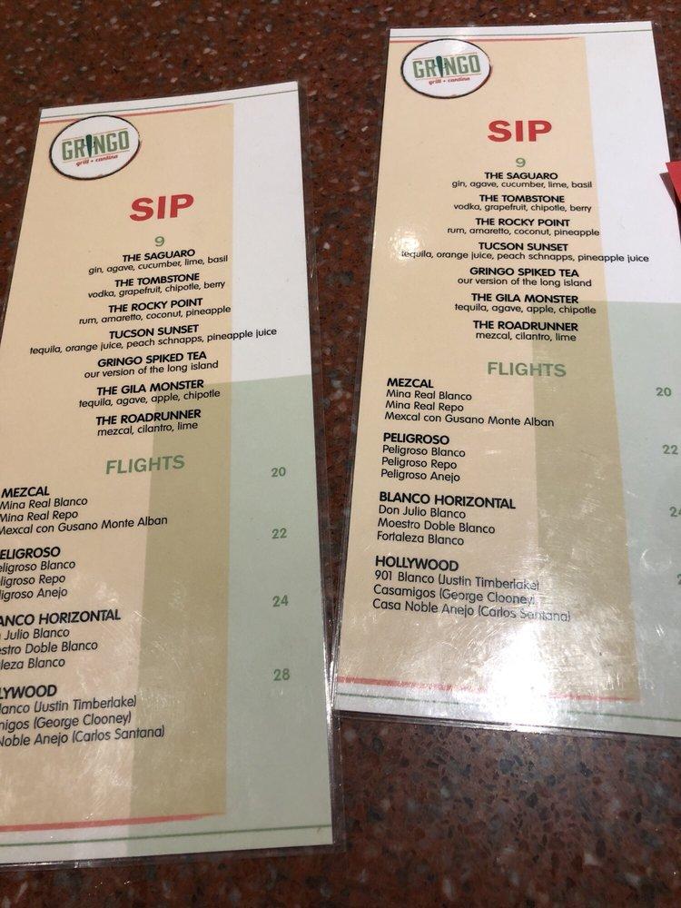 Menu at GRINGO grill + cantina pub & bar, Tucson
