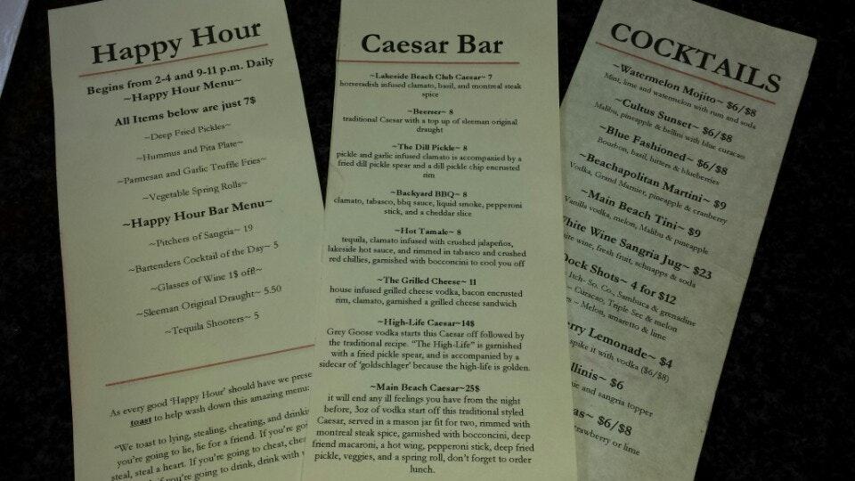 Menu at Lakeside Beach Club, Chilliwack, Columbia Valley Rd