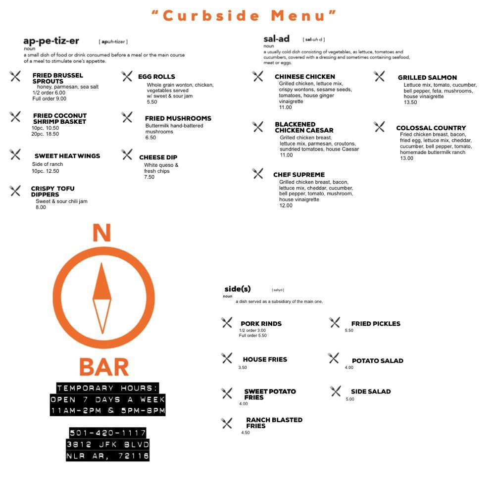 Menu at North Bar, North Little Rock, John F Kennedy Blvd