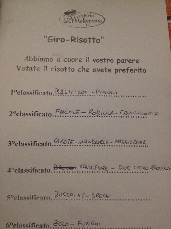 Menu at Osteria Del Melograno restaurant, Cremona