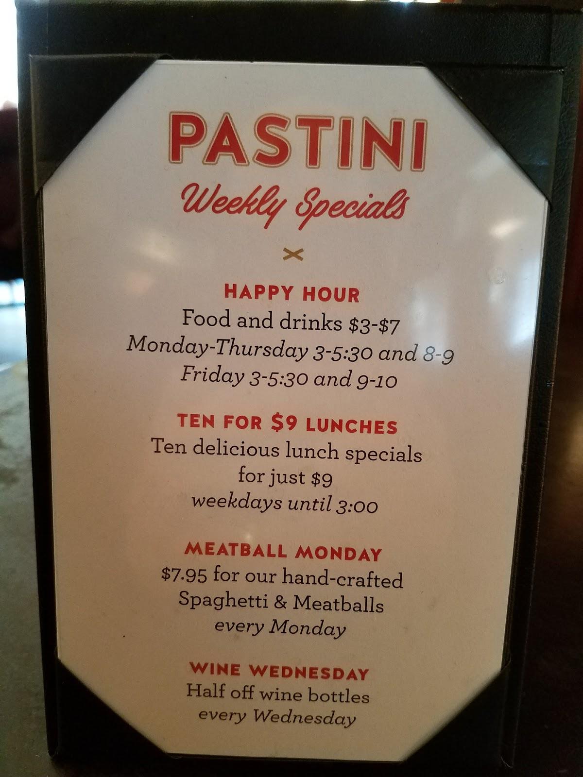 Menu at Pastini restaurant, Bend
