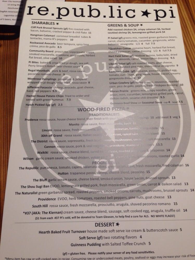 Menu at Republic Pi, Spokane