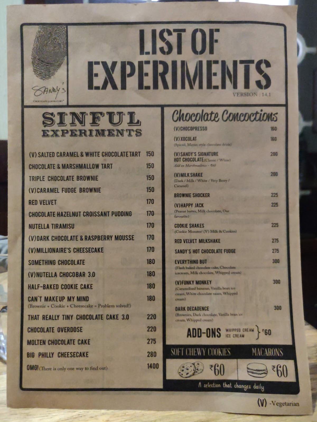 Menu at Sandy's Kitchen & Chocolate Laboratory, Chennai, 84