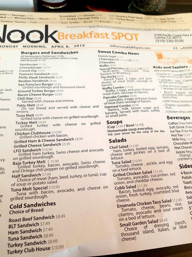 Menu at The Nook Breakfast Spot restaurant, Lomita