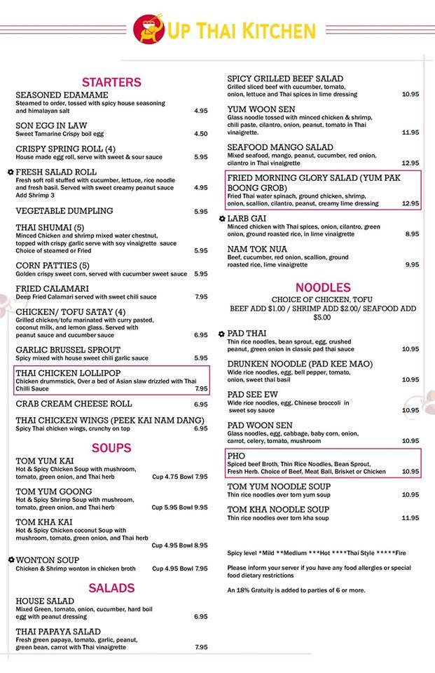 Menu at Up Thai Kitchen restaurant, Cypress