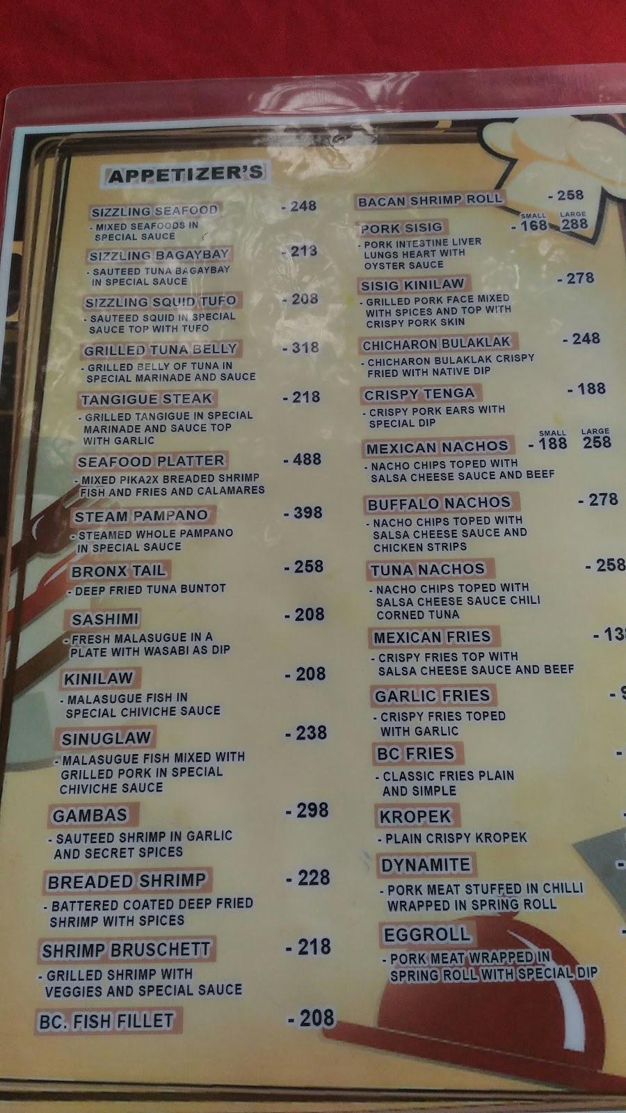 Carta del pub y bar Vip, Dávao