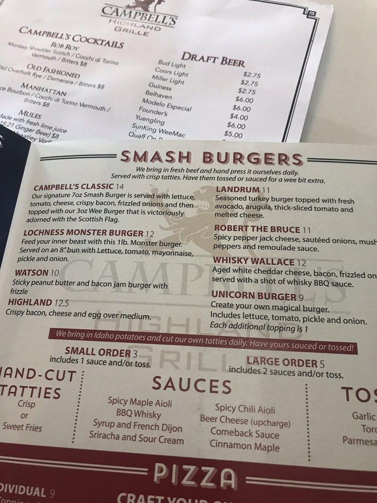 Menu at Campbell's Highland Grille pizzeria, Greenwood