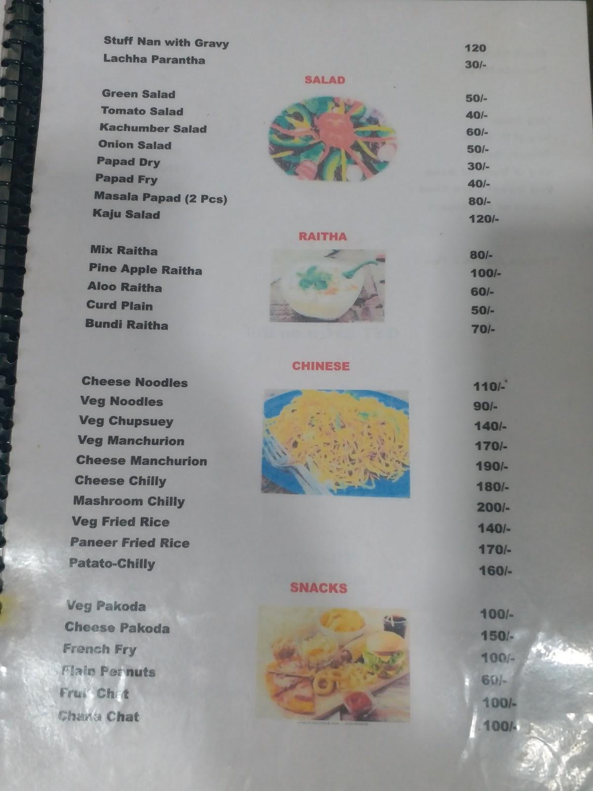 Menu at Fateh Da Dhaba, Jawalamukhi