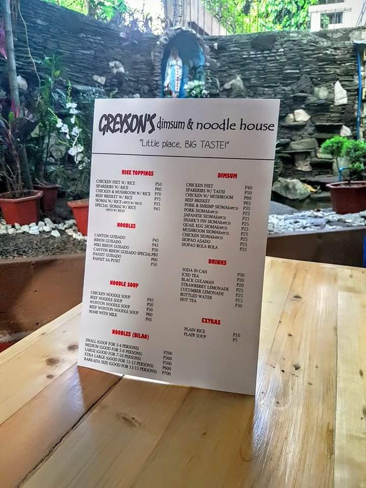 Menu at Greyson's Dimsum & Noodle House restaurant, Quezon City