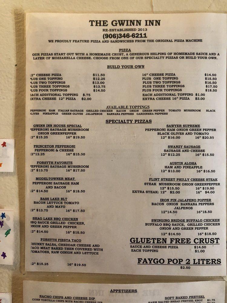 Menu at Pizza Machine pizzeria, Gwinn