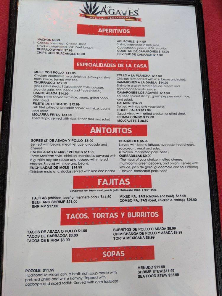 Menu at Los Agaves Restaurant, Chelsea