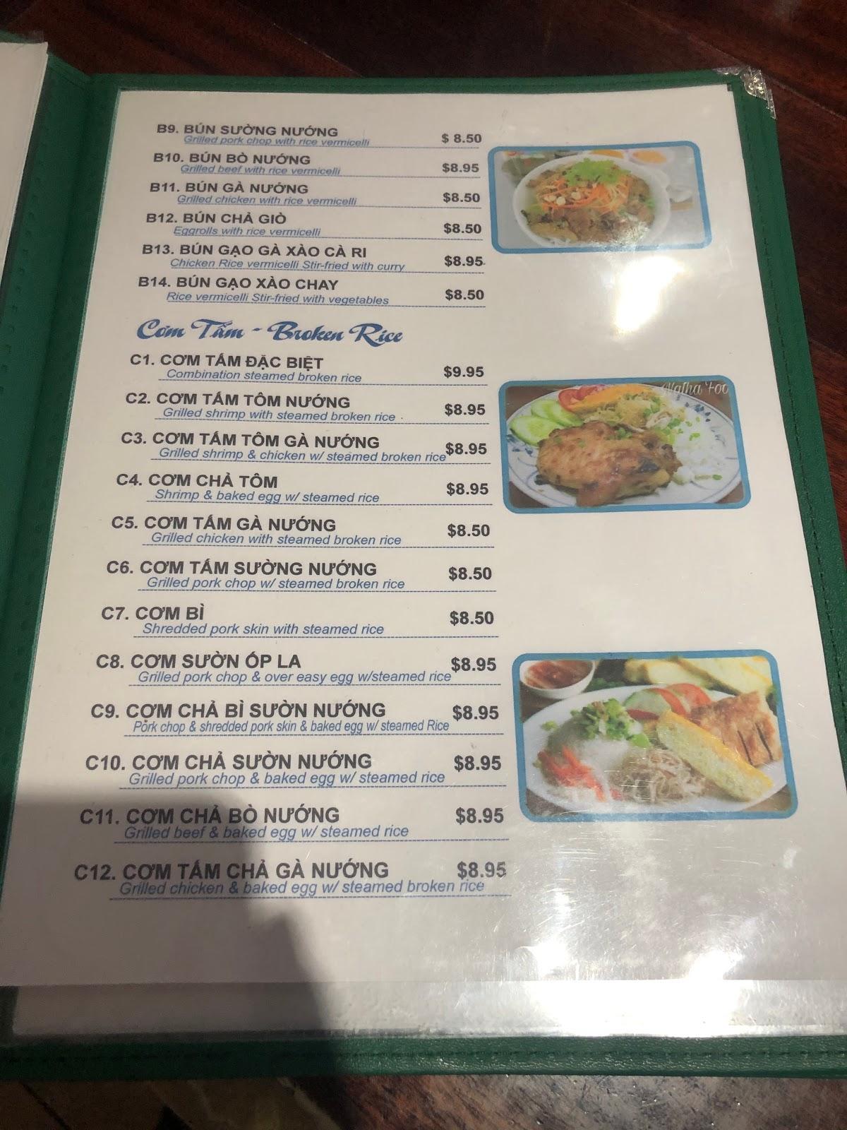 Menu at Mike's Café restaurant, Little Rock