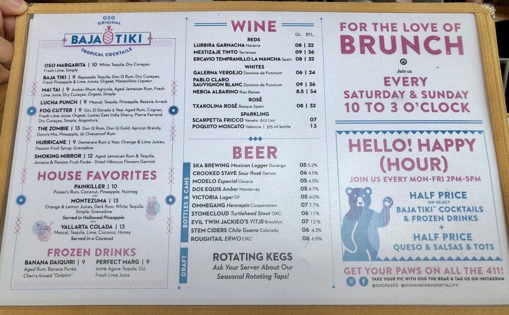 Menu at OSO Paseo pub & bar, Oklahoma City