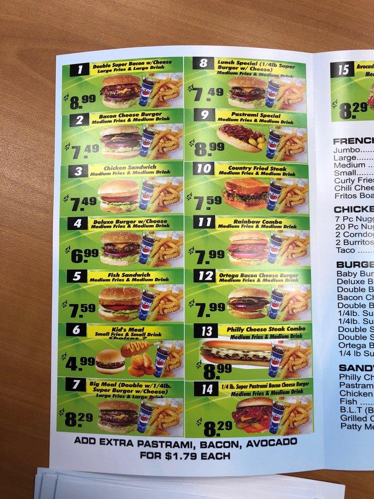 Menu at Rainbow drive in #2 fast food, Visalia, W Tulare Ave