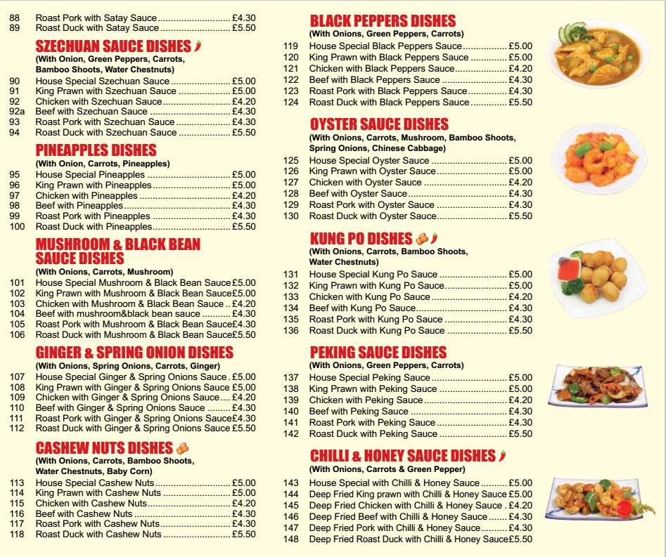 Menu at Shanghai Express fast food, Cleethorpes