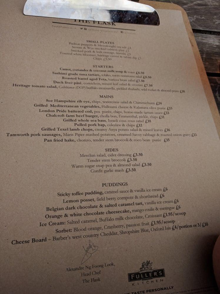 Menu at The Flask, Highgate pub & bar, London, 77 Highgate W Hill