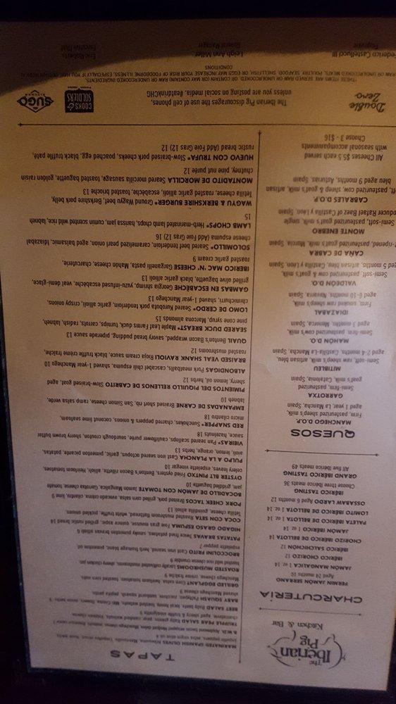Menu at The Iberian Pig restaurant, Decatur, 121 Sycamore St