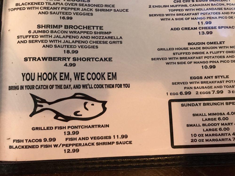 Menu at Tia Juanita's Fish Camp restaurant, Lumberton