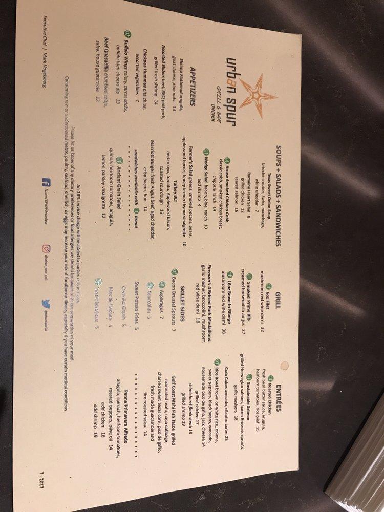Menu at Urban Spur pub & bar, Irving