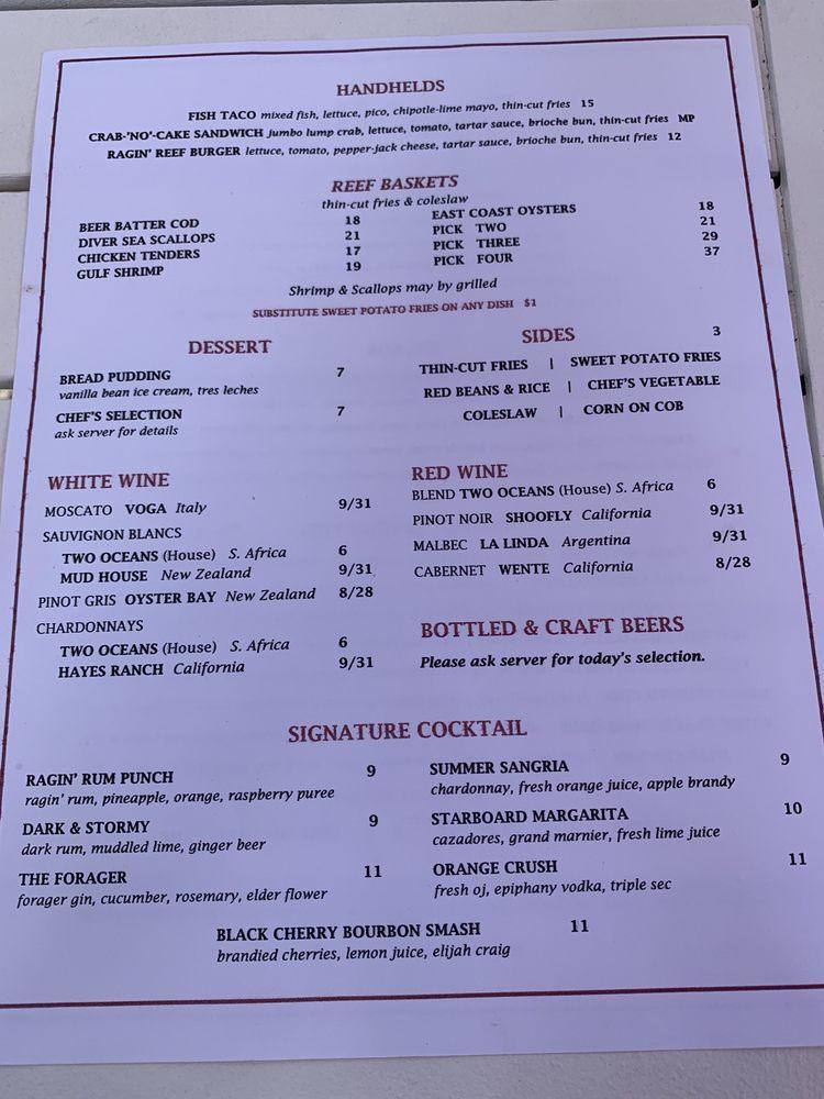 Menu at ragin' reef restaurant, Frederick, 506 E Church St