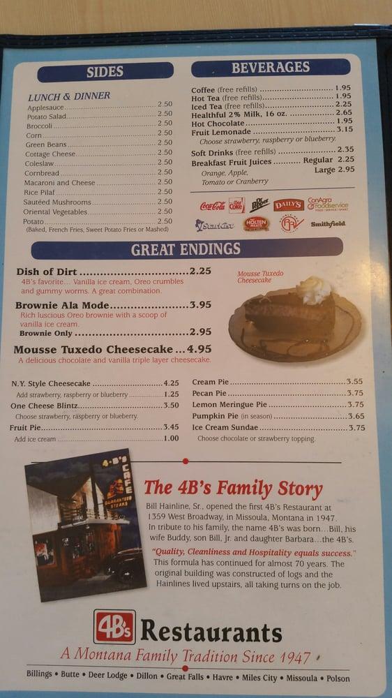 Menu at 4B's Restaurant of Polson, Polson