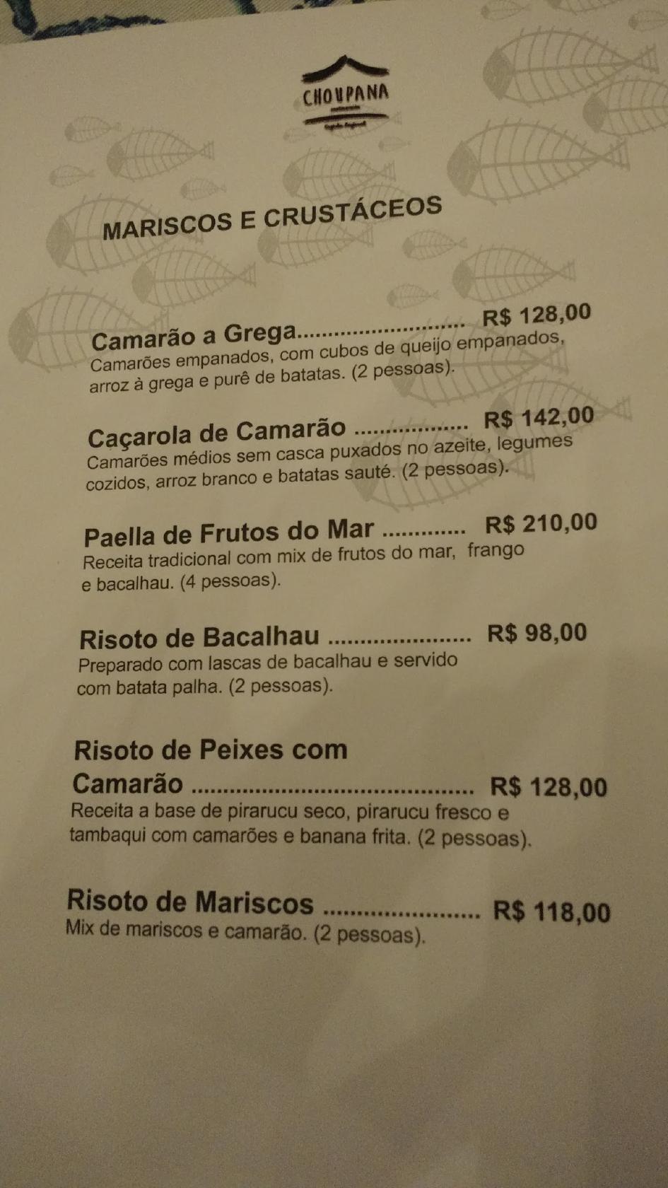 Menu at Choupana Cozinha Regional restaurant, Manaus