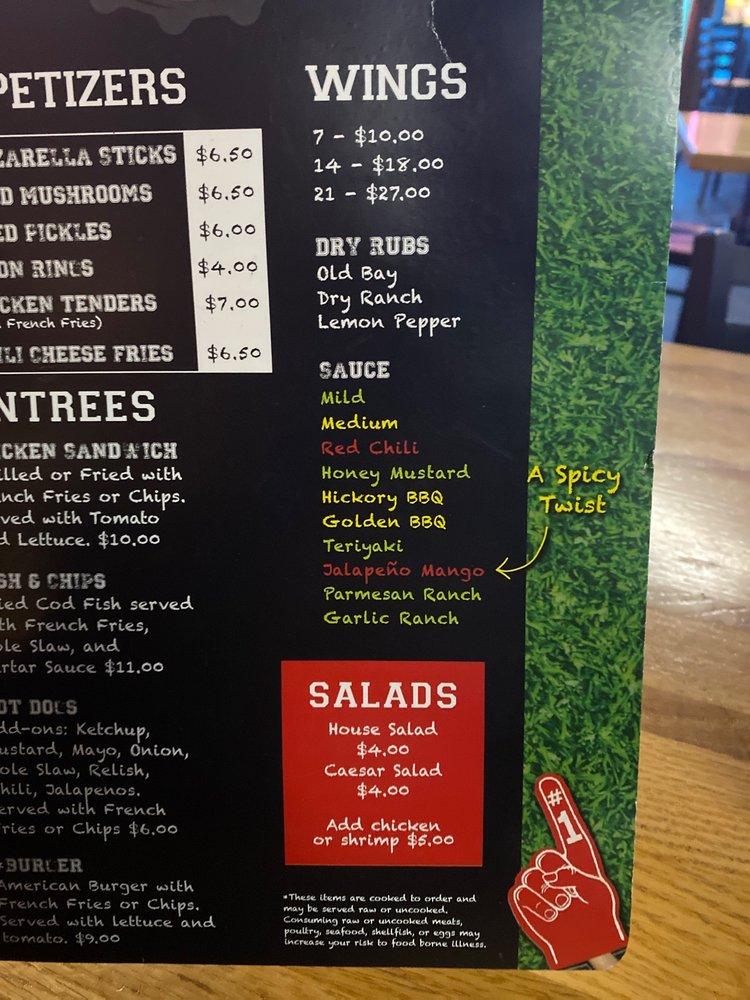 Menu at Field house sports bar, Travelers Rest