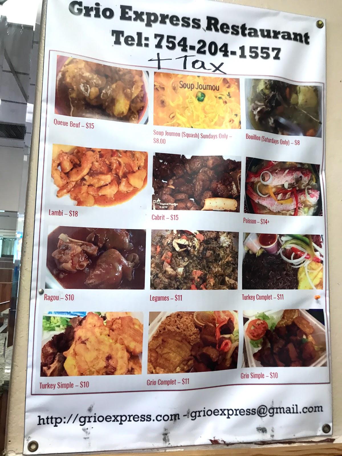 Menu at Grio Express Restaurant, Lauderdale Lakes