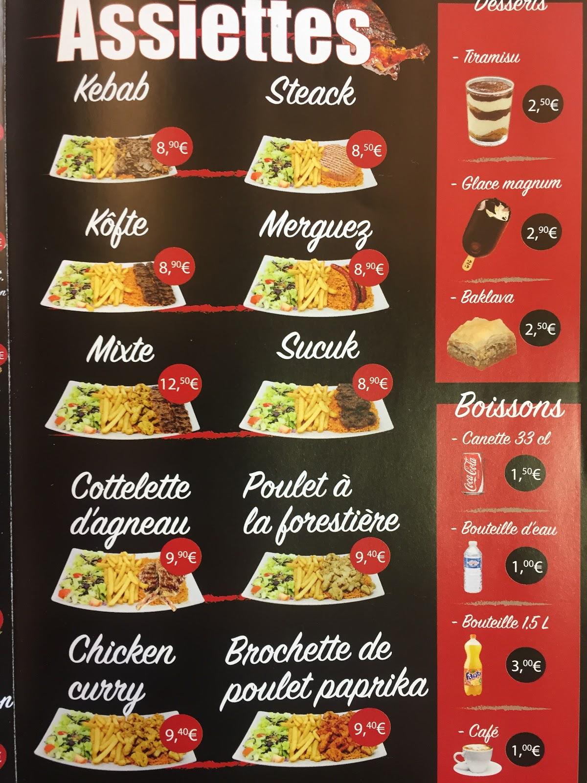 Menu au Taksim Grill Kebab restaurant, Louviers
