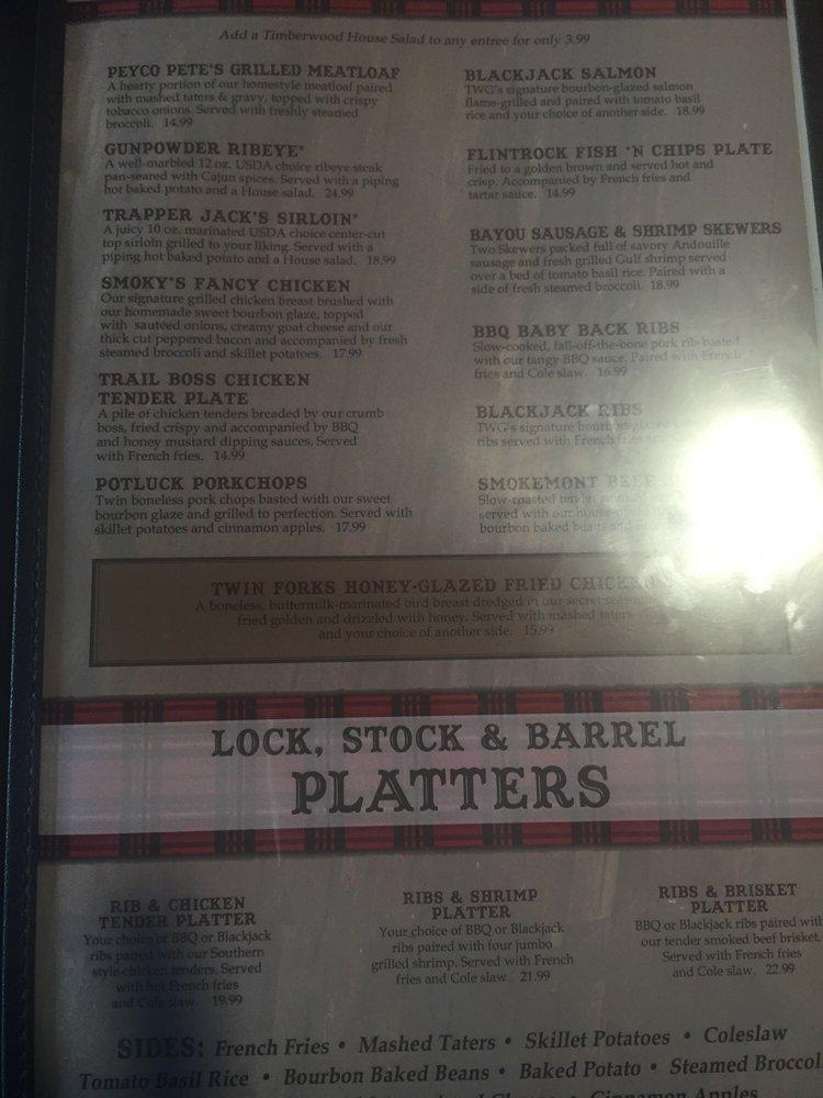 Menu at Timberwood Grill pub & bar, Pigeon Forge