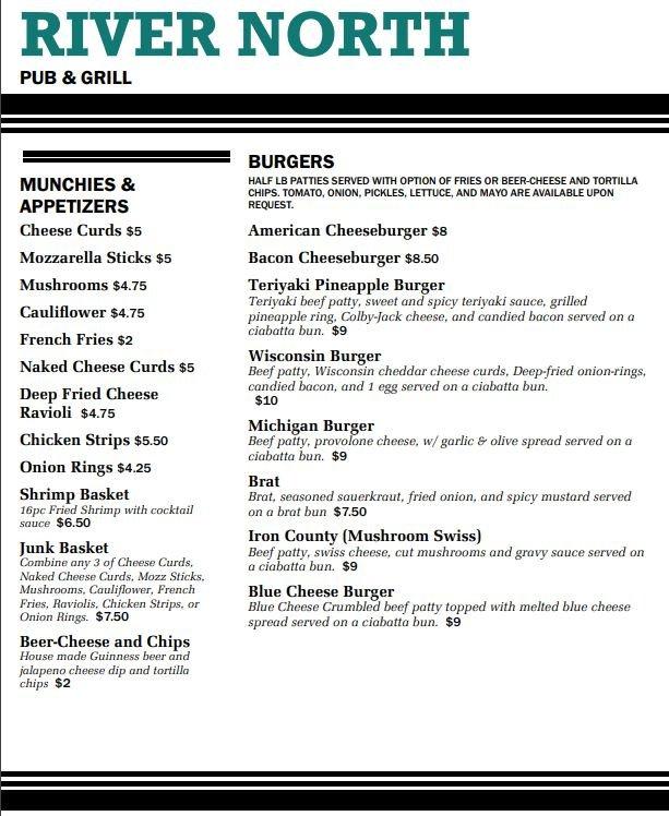 Menu at River North Pub & Grill, Iron River