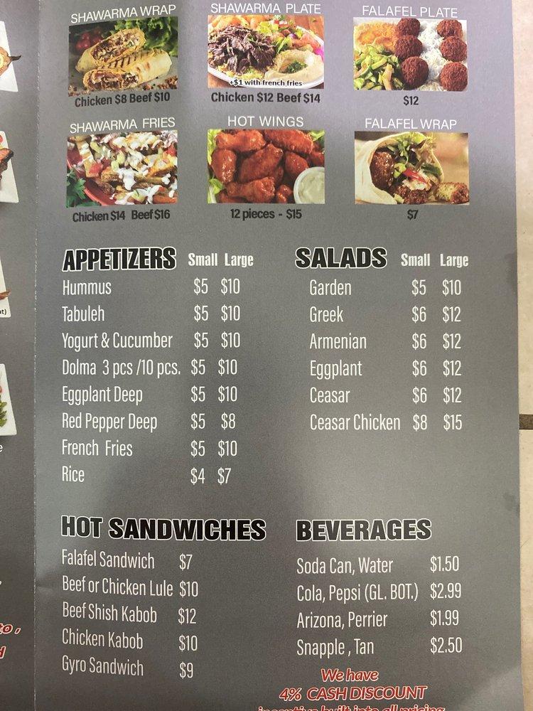 Menu at Armenos Kabob restaurant, Los Angeles