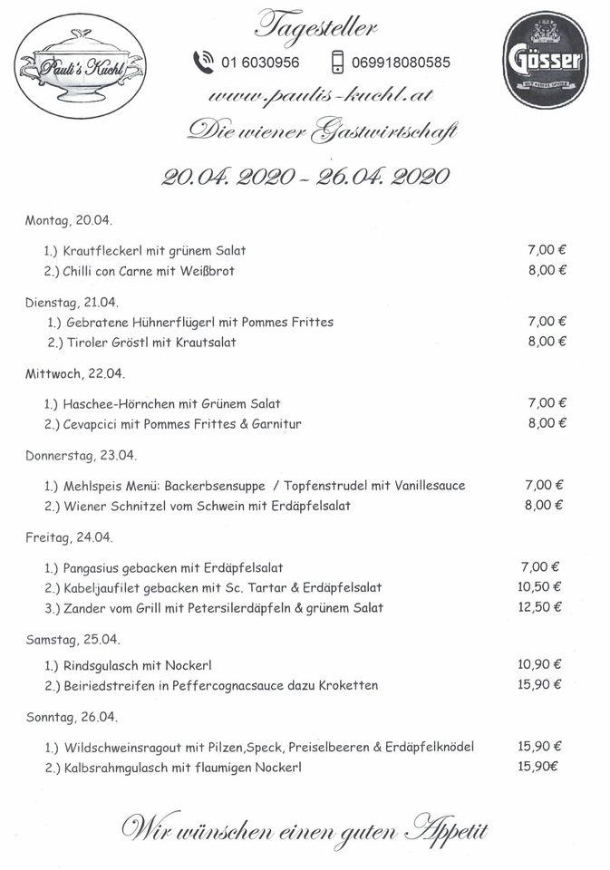 Speisekarte von Paulis Kuchl restaurant, Wien