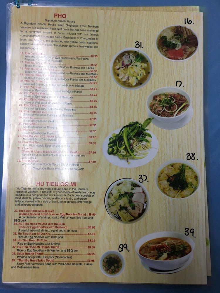 Menu at Pho 95 Vietnamese cuisine restaurant, Cocoa