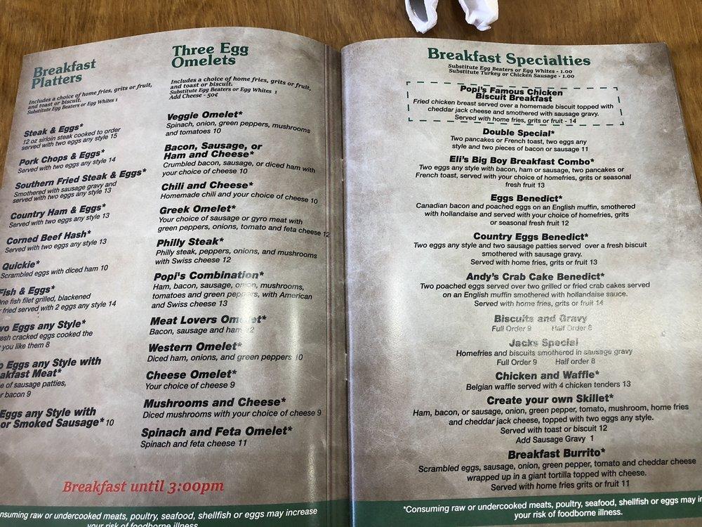 Menu at Popi's Place IV restaurant, Ellenton, US-301