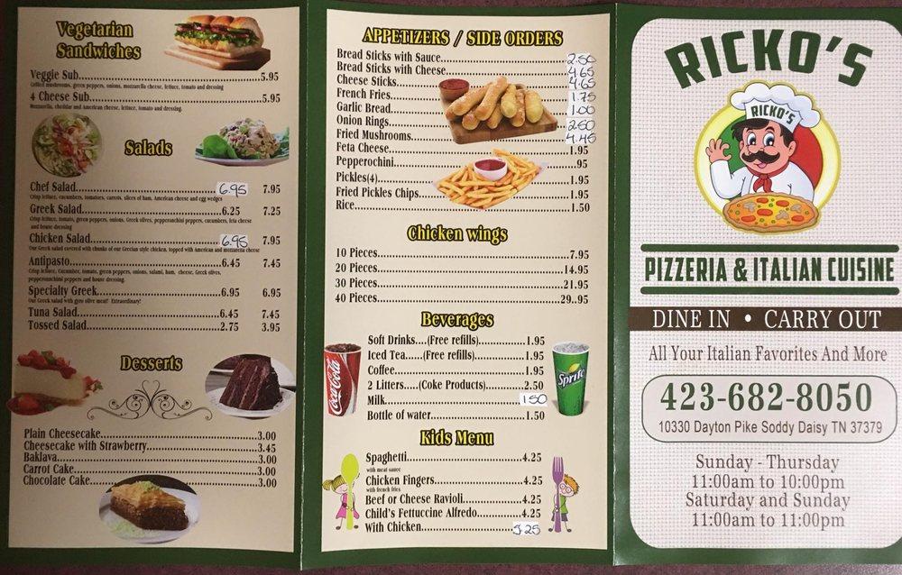 Menu at Ricko's Pizzeria and Italian Cuisine, Soddy-Daisy, Dayton Pike