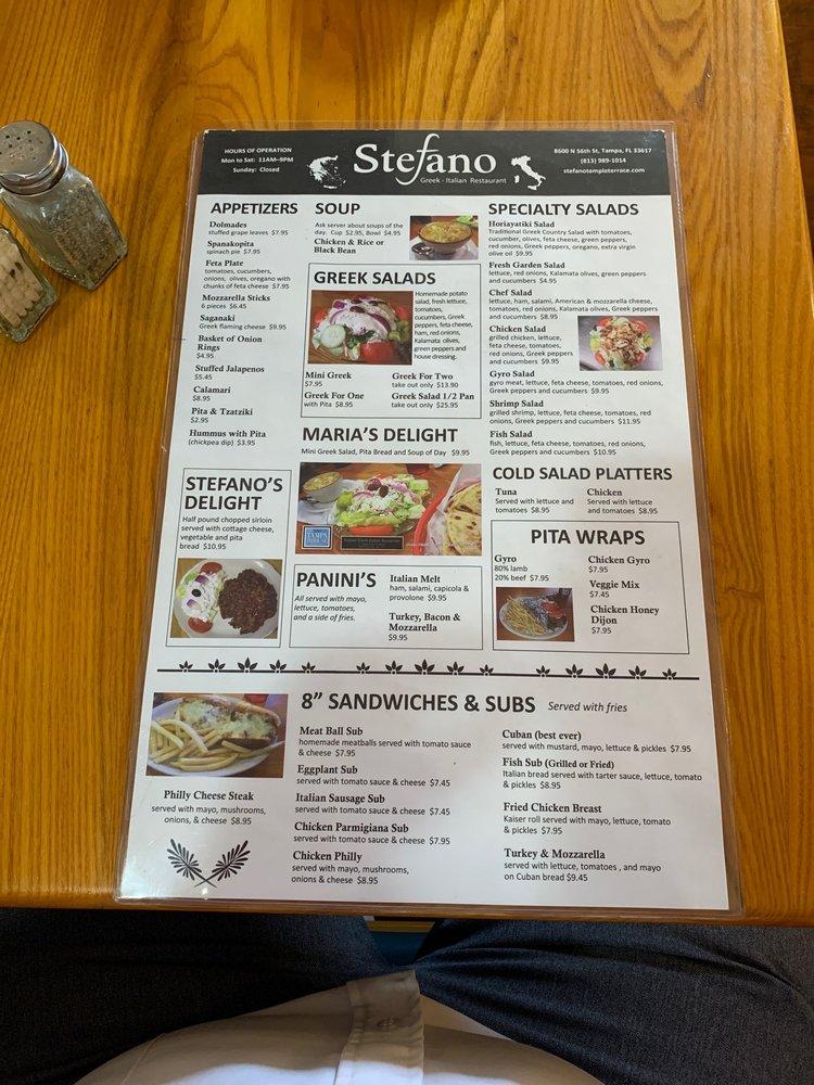 Menu at Stefano Greek Italian Restaurant, Temple Terrace, N 56th St