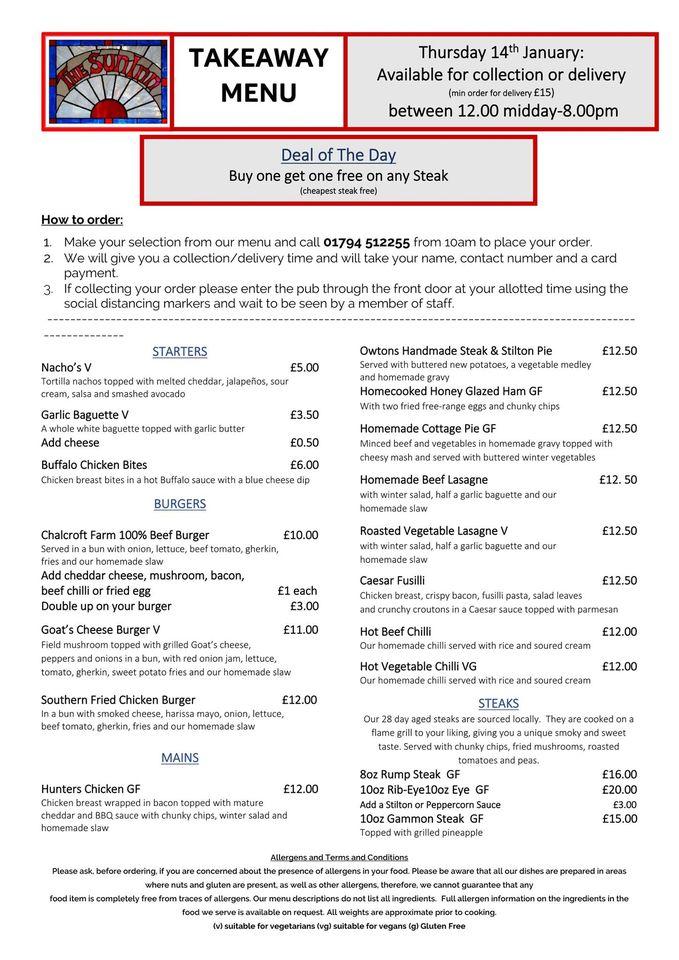 Menu at The Sun Inn pub & bar, Romsey