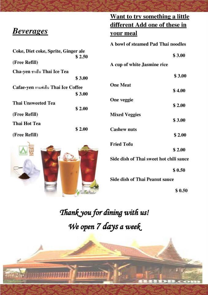 Menu at Bangkok 56 restaurant, Harrisburg