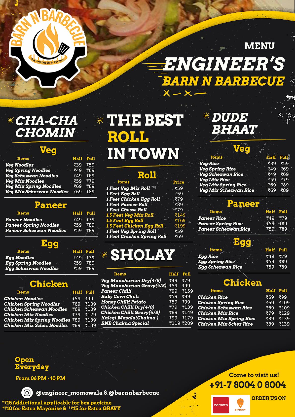 Menu at Barn N Barbecue (Engineer Momowala), Jamshedpur