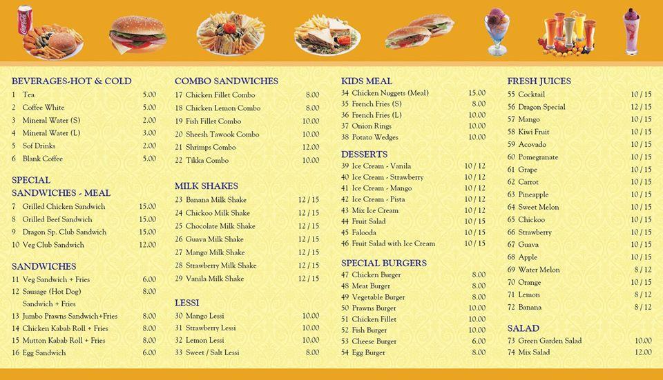 Menu at Dragon Hut restaurant, Dubai