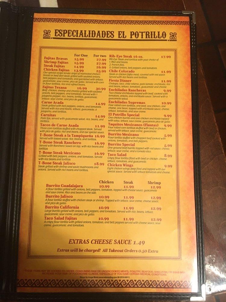 Menu at El Potrillo Mexican Restaurant & Grill, Lafayette, Moss St