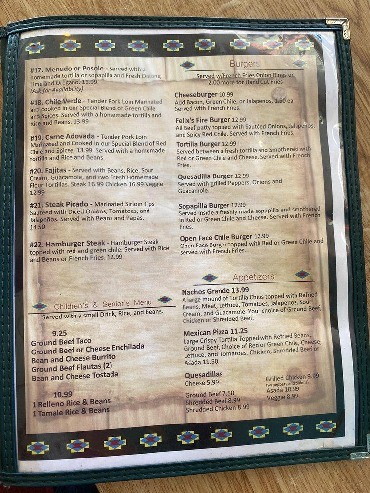 Menu at Francisca's restaurant, Farmington