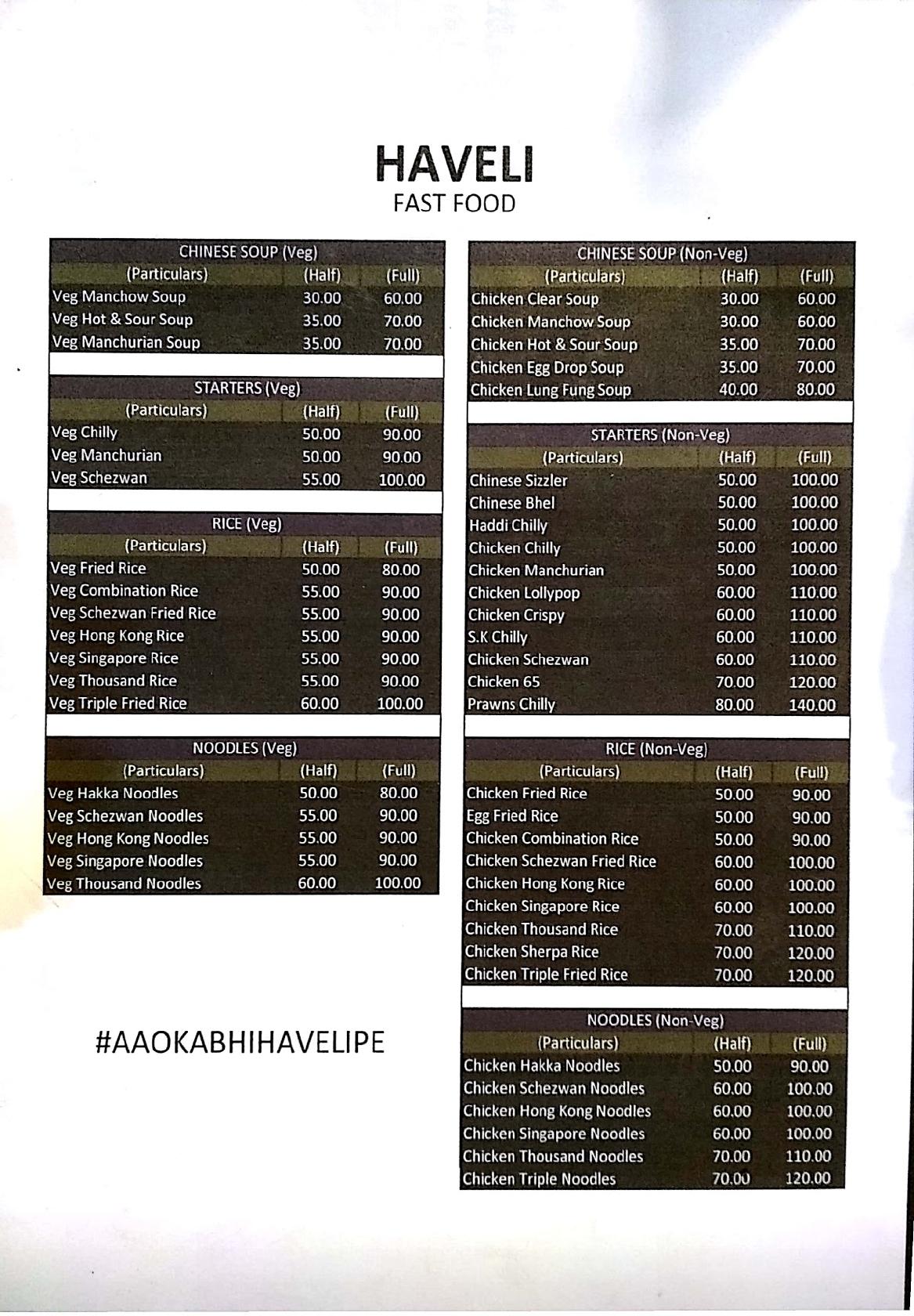 Menu at Haveli Fast Food, Navi Mumbai