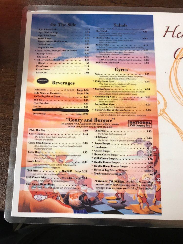 Menu at Heritage Coney Island restaurant, Taylor
